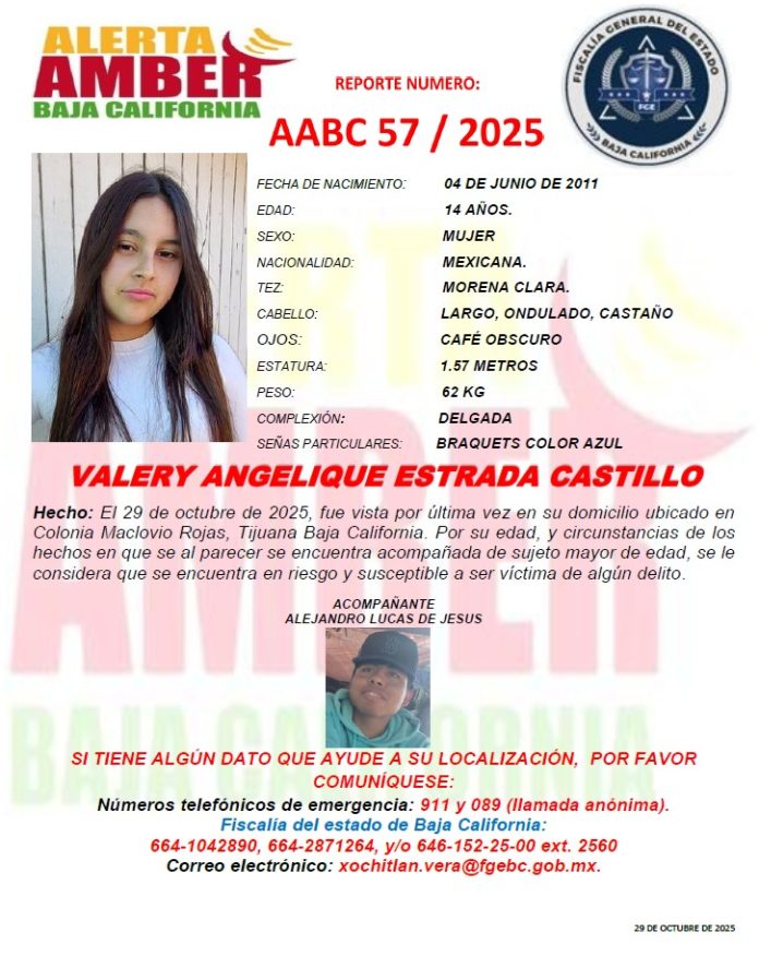 ALERTA AMBER BAJA CALIFORNIAVALERY ANGELINE ESTRADA CASTILLO DE 14 AÑOS ...