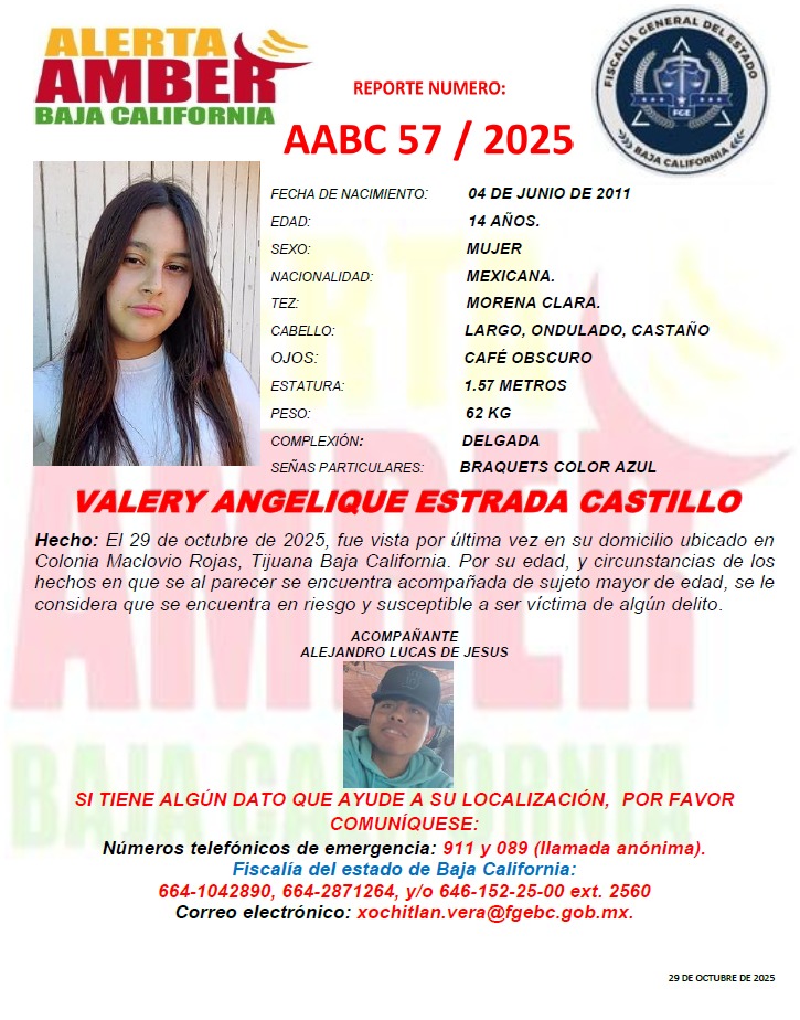 ALERTA AMBER BAJA CALIFORNIAVALERY ANGELINE ESTRADA CASTILLO DE 14 AÑOS ...