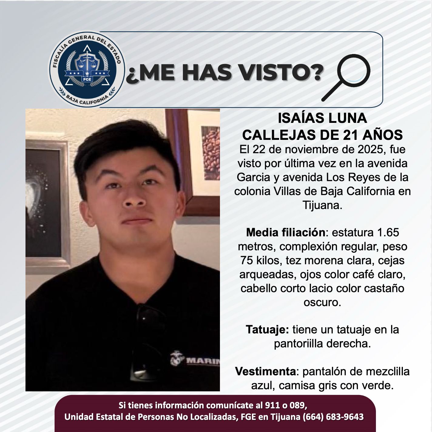 PESQUISA DE ISAÍAS LUNA CALLEJAS DE 21 AÑOS - Tijuana Última Hora