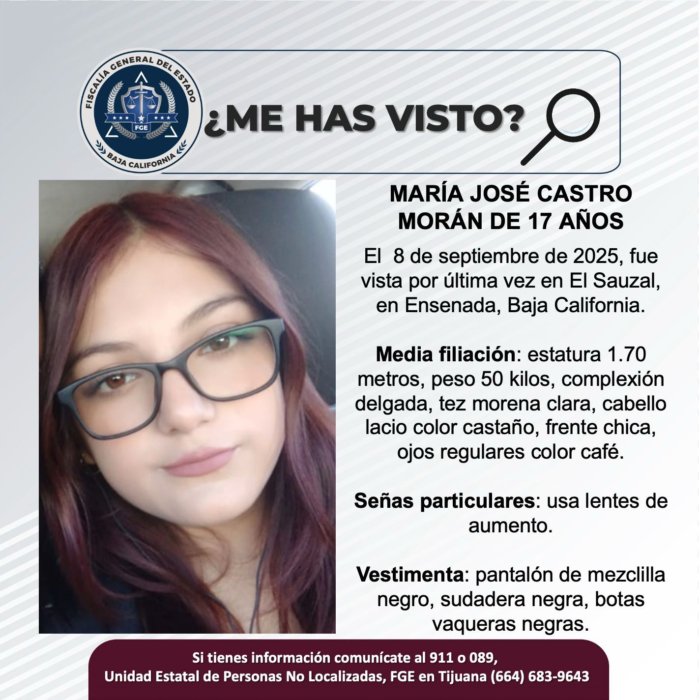 PESQUISA DE MARÍA JOSÉ CASTRO MORÁN DE 17 AÑOS - Tijuana Última Hora