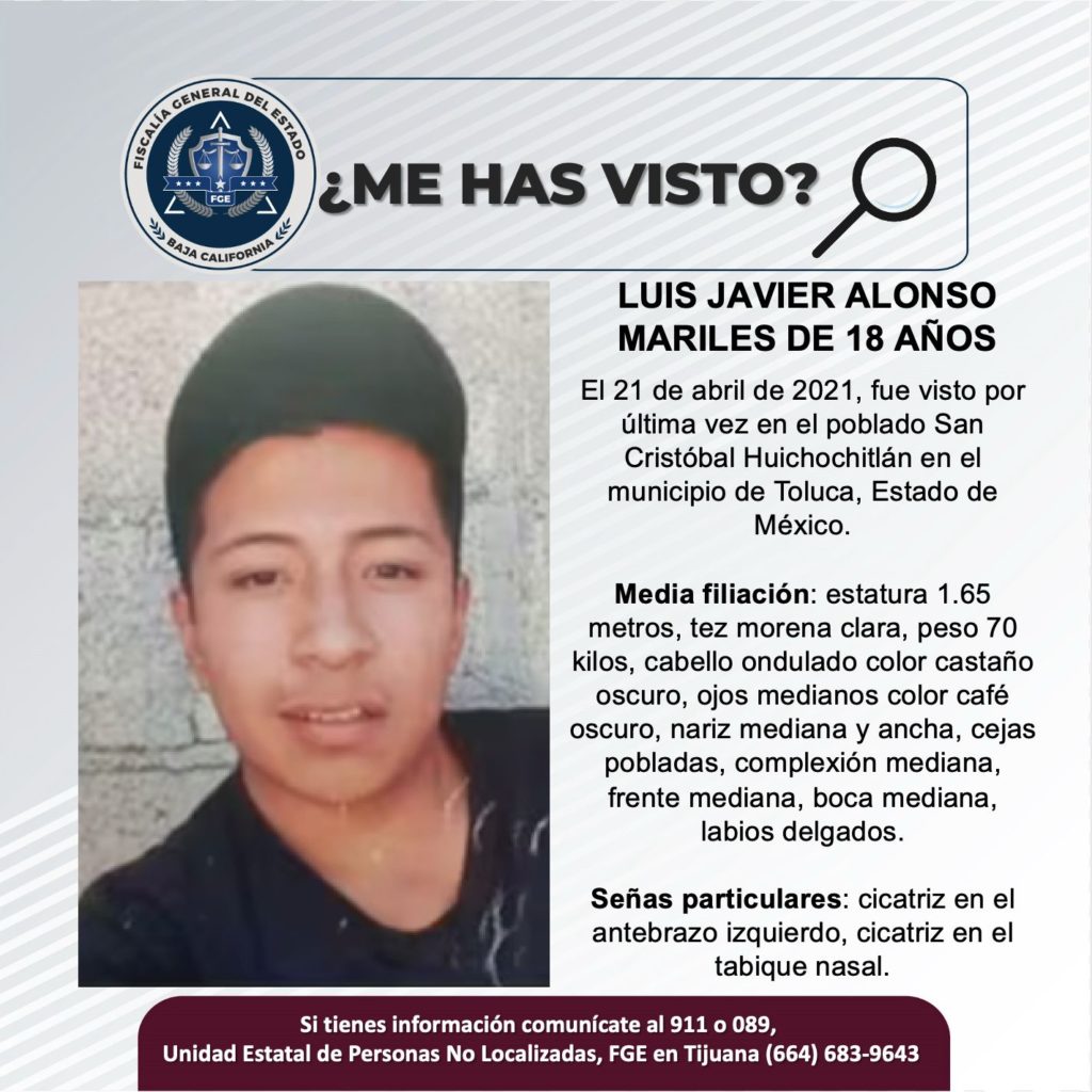 PESQUISA DE LUIS JAVIER ALONSO MARILES DE 18 AÑOS - Tijuana Última Hora