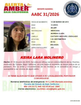ALERTA AMBER BAJA CALIFORNIAKEIRA LARA MOLINERO DE 13 AÑOS - Tijuana ...